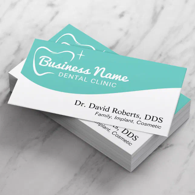 Dentist Tooth Typography Modern Teal Dental Care Appointment Card | Zazzle