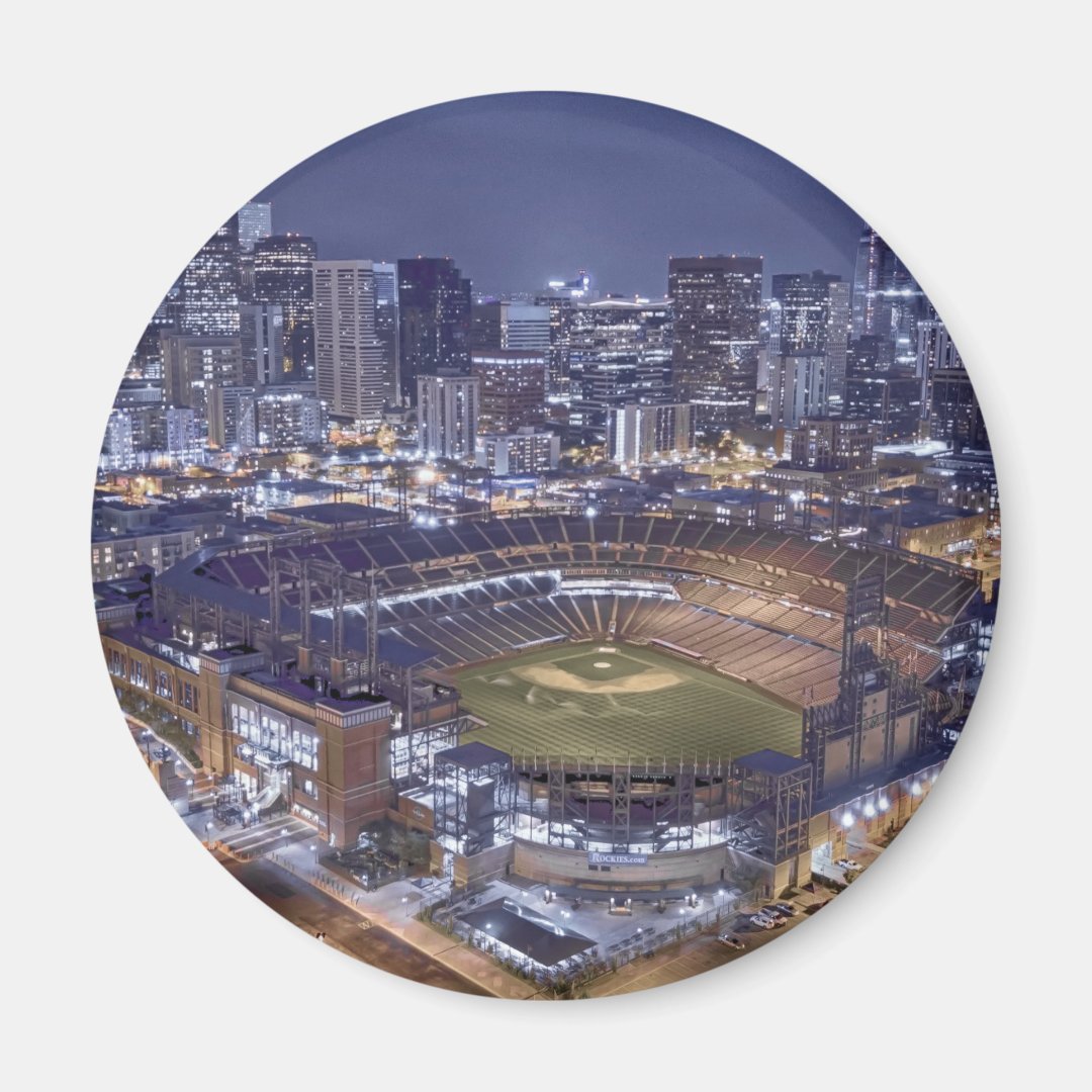 Denver City Skyline and Coors Field at Night Magnet | Zazzle