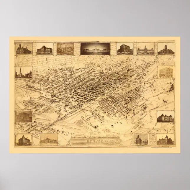 Denver, CO Panoramic Map - 1881 Poster | Zazzle