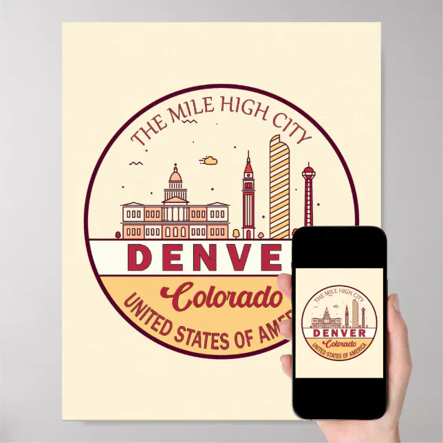 Denver Colorado City Skyline Emblem Poster | Zazzle
