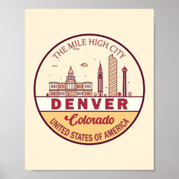 Denver Colorado City Skyline Emblem Poster | Zazzle