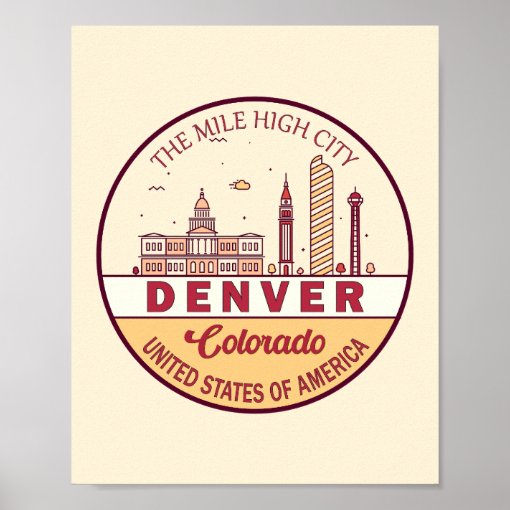 Denver Colorado City Skyline Emblem Poster | Zazzle