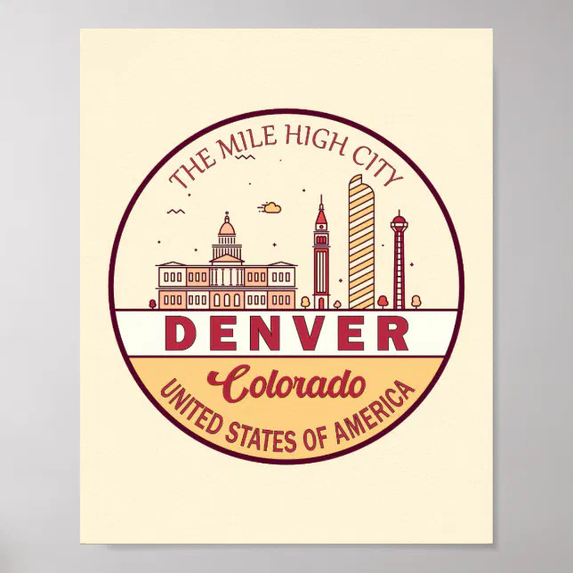 Denver Colorado City Skyline Emblem Poster | Zazzle