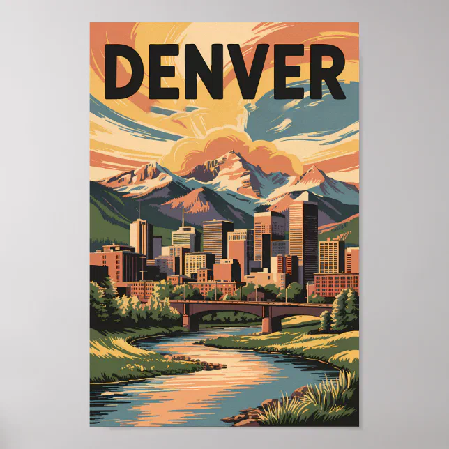 Denver Colorado Illustration Sunset Travel Art Poster | Zazzle