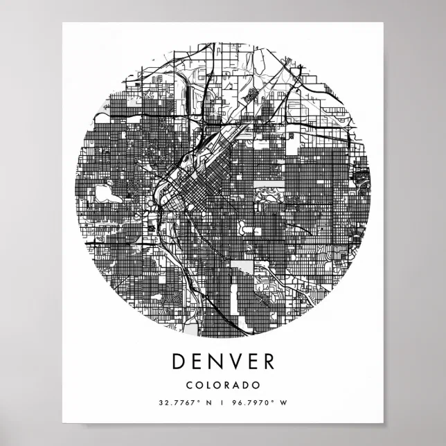 Denver Colorado Minimal Modern Circle Street Map Poster | Zazzle