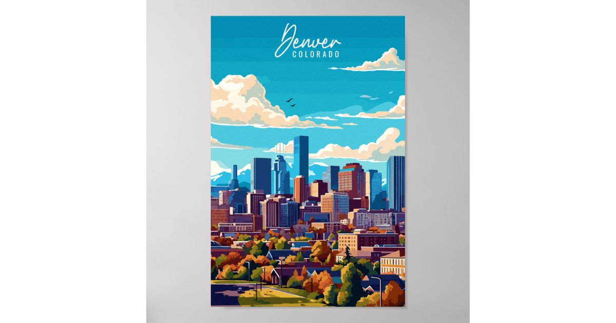 Denver Colorado vintage travel place illustration Poster | Zazzle