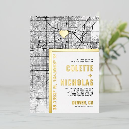 Denver Love Locator | City Themed Wedding Foil Invitation | Zazzle