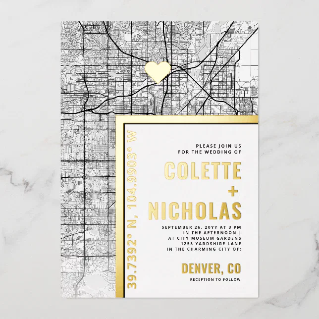 Denver Love Locator | City Themed Wedding Foil Invitation | Zazzle