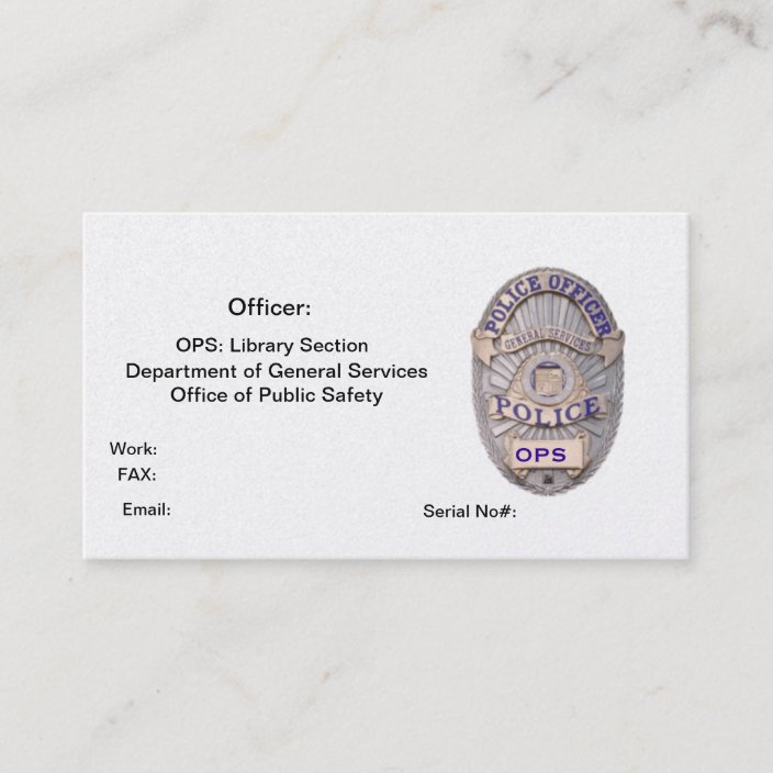 Department of General Services Office of Public Sa Business Card ...