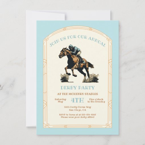 Derby Horse Racing Arts & Crafts woodcut Party Invitation | Zazzle