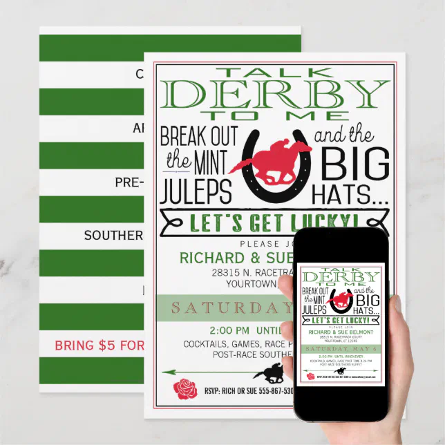 Derby Horse Racing Party Blk/Red/Dk Kelly Invitation | Zazzle
