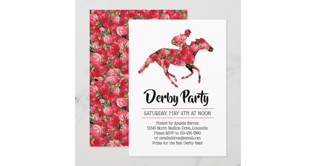 Derby Party Red Roses Racehorse Invitation | Zazzle