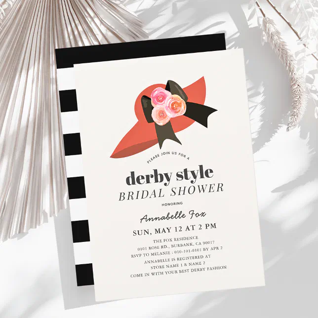 Derby Style Big Red Hat Rose Bridal Shower Invitation | Zazzle