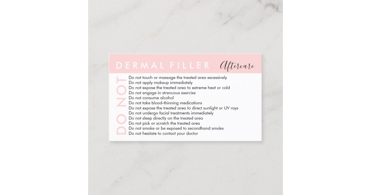 Dermal Filler Avoids Advices Aftercare Business Card | Zazzle