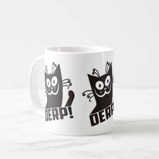 Derp Cat derpy smiling waving black cat Coffee Mug | Zazzle