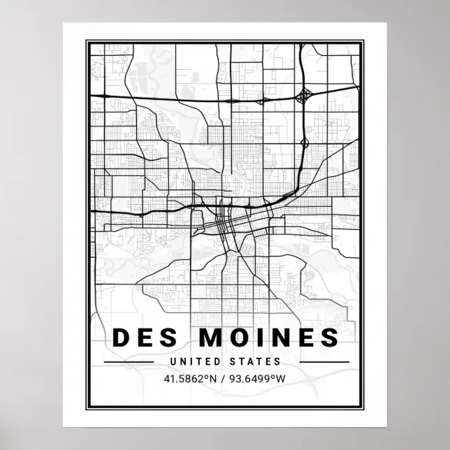Des Moines Iowa USA Travel City Map Poster | Zazzle