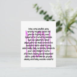Descriptive Words For Mom Postcard | Zazzle
