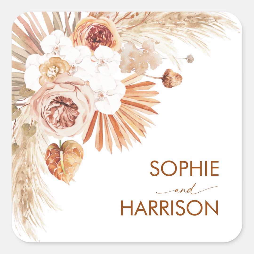 Desert Arch Boho Pampas Grass Terracotta Square Sticker | Zazzle