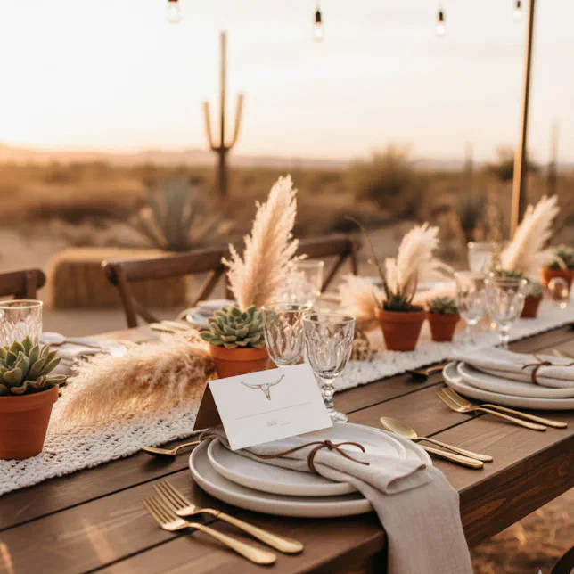 Desert Boho Cow Skull Wedding Seating Table Card | Zazzle