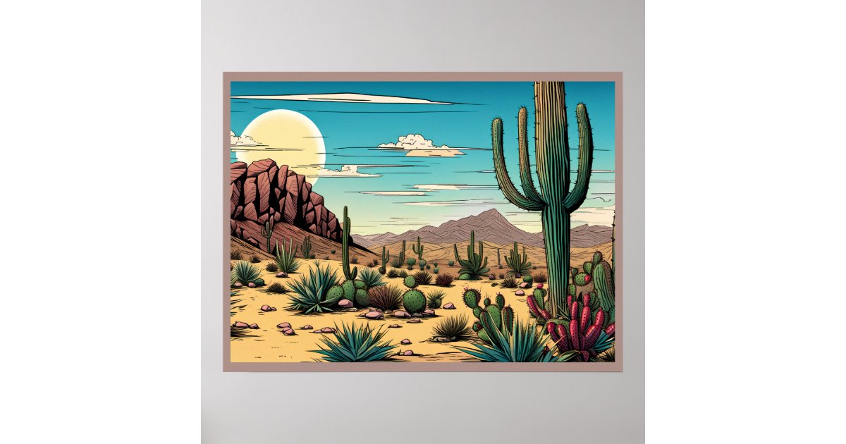 Desert Butte Mesa Graphic Art Landscape Poster | Zazzle