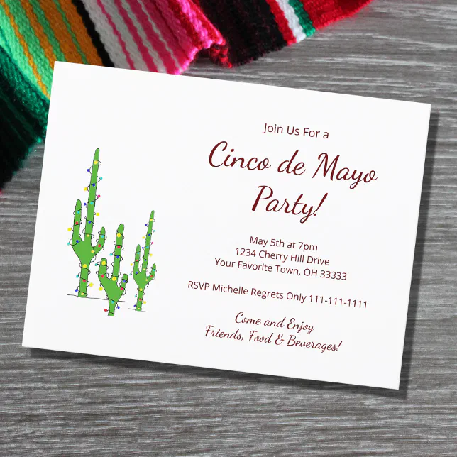 Desert Cactus Cinco de Mayo Fiesta Party Invitation Postcard | Zazzle