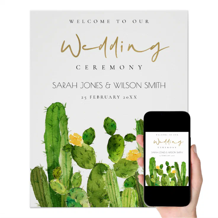 DESERT CACTUS FLORAL GARDEN WELCOME WEDDING SIGNS | Zazzle
