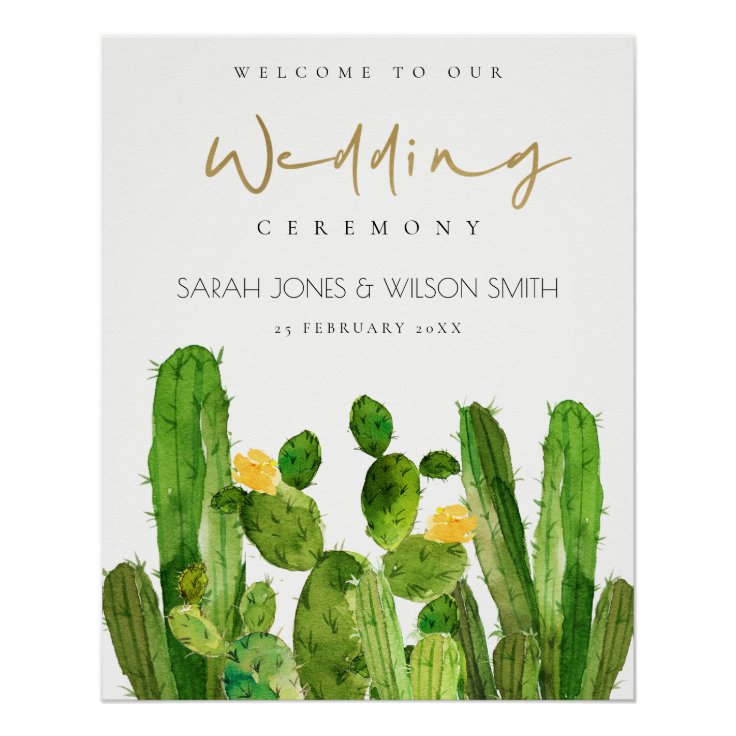 DESERT CACTUS FLORAL GARDEN WELCOME WEDDING SIGNS | Zazzle