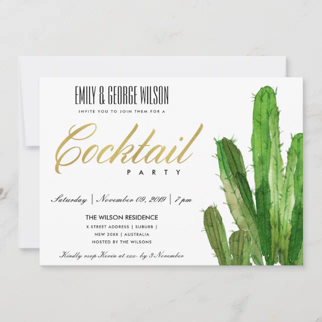 DESERT CACTUS FOLIAGE WATERCOLOR COCKTAIL PARTY INVITATION | Zazzle