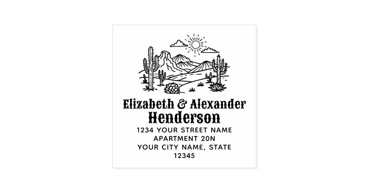 Desert Cactus Landscape #3S SQ Name Return Address Self-inking Stamp ...