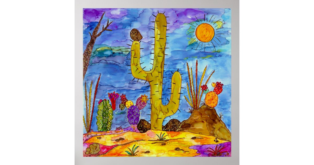 Desert Cactus Morning Poster 24"x24" | Zazzle