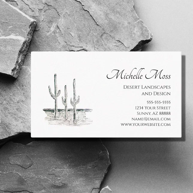 Desert Cactus Southwest Black White Business Card | Zazzle