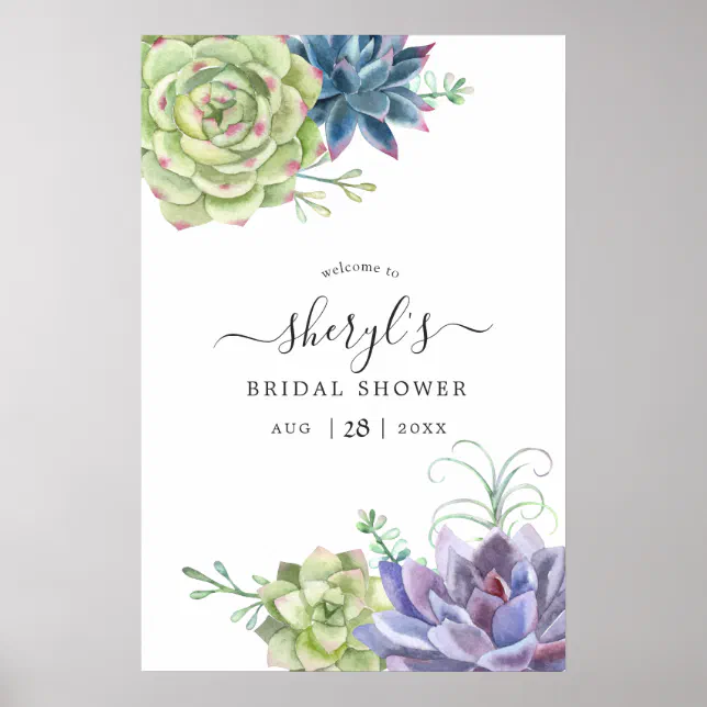 Desert Cactus Succulents Bridal Shower Welcome Poster | Zazzle
