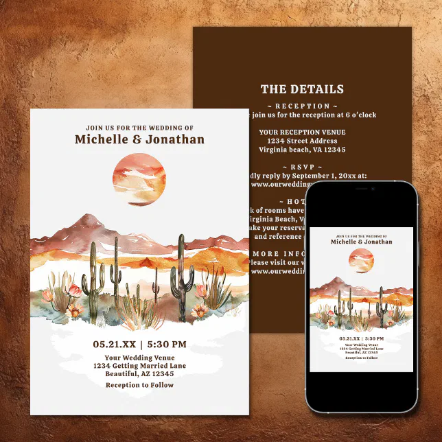 Desert Cactus Western Boho All in One Wedding Invitation | Zazzle