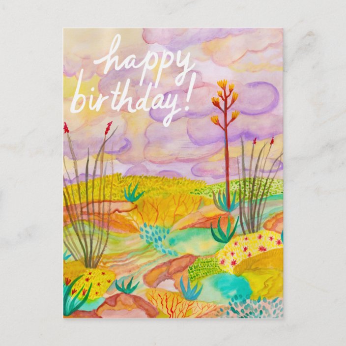 Desert Dreams Watercolor New Mexico Birthday Postcard | Zazzle.com
