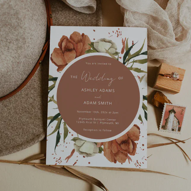 Desert Floral Bohemian Rust Wedding Invitation | Zazzle
