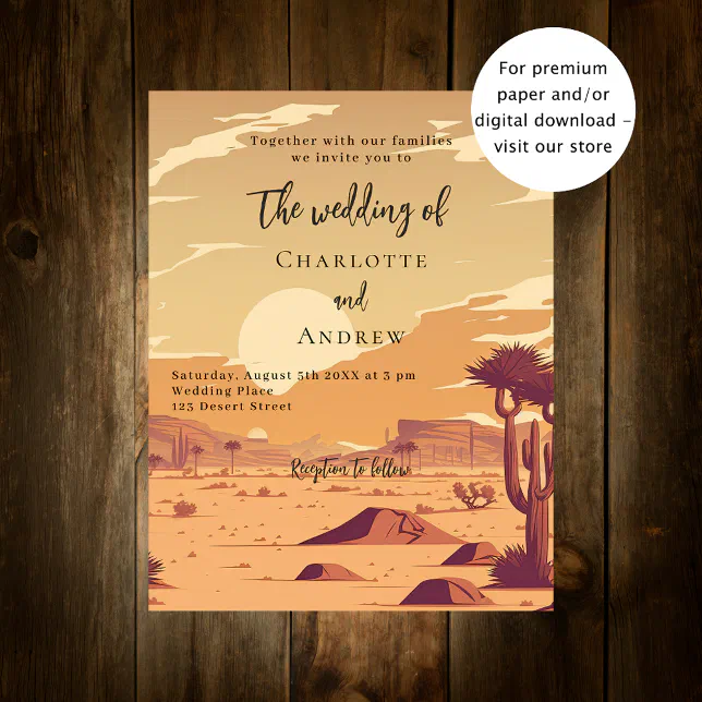 Desert landscape retro budget wedding invitation | Zazzle