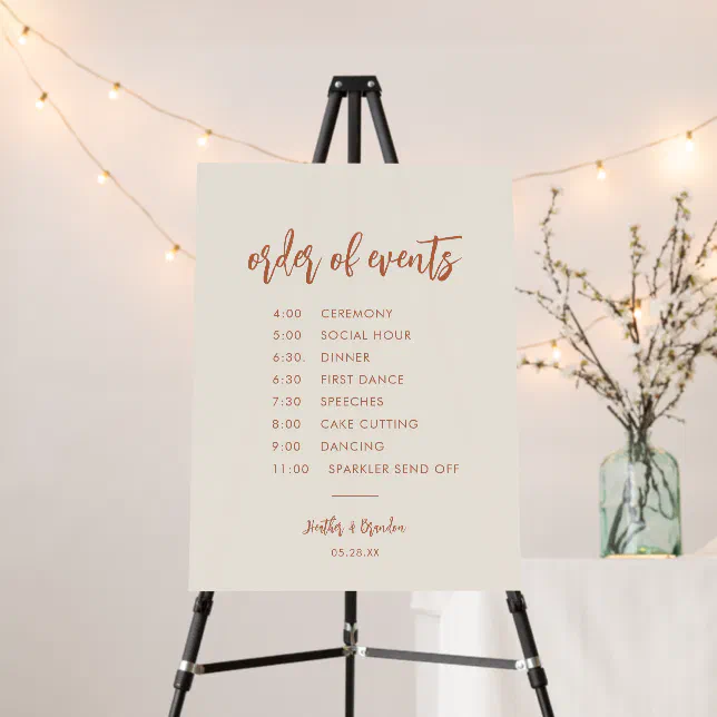 Desert Order of Events Wedding Day Timeline Foam Board | Zazzle