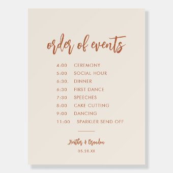 Desert Order of Events Wedding Day Timeline Foam Board | Zazzle