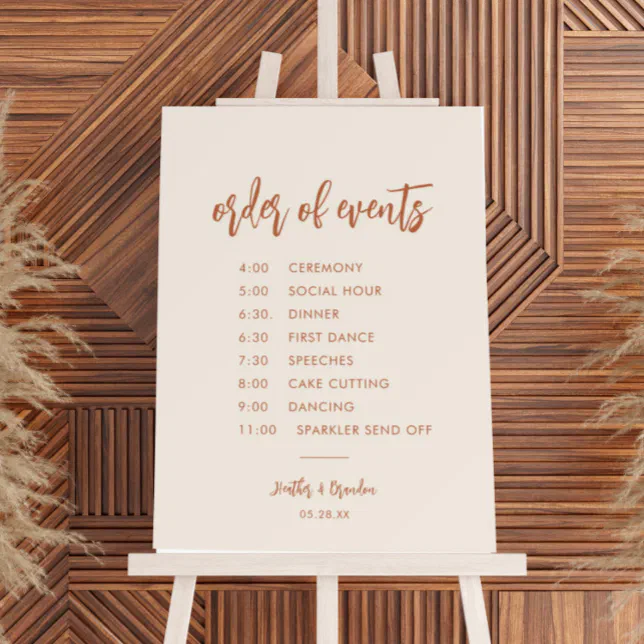 Desert Order of Events Wedding Day Timeline Foam Board | Zazzle