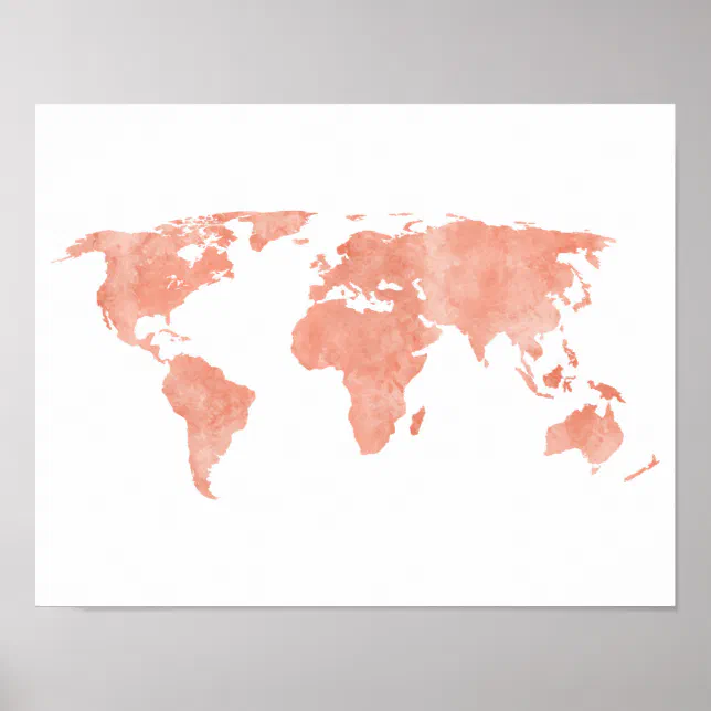 Desert Pink Watercolor World Map Poster | Zazzle