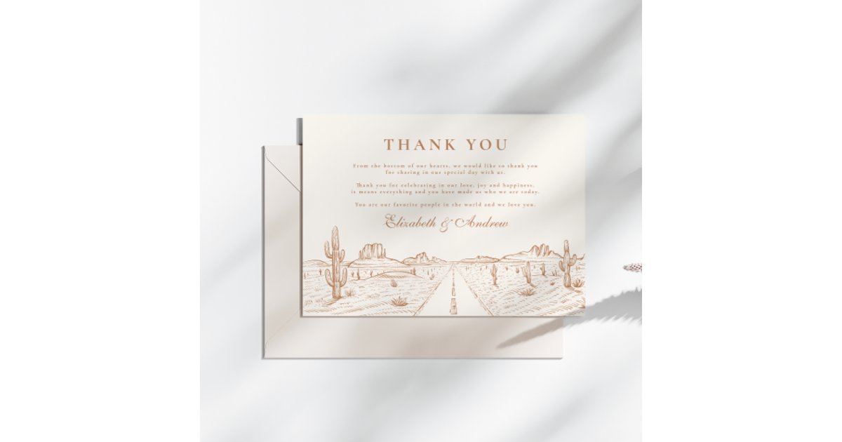 Desert Road Western Wedding Thank You Card | Zazzle