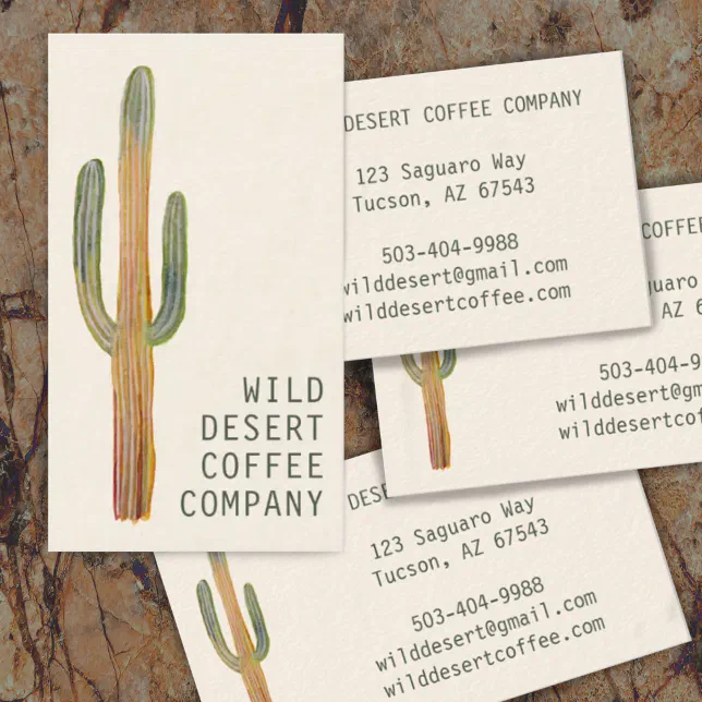 Desert Saguaro Cactus Watercolor Unique Elegant Business Card | Zazzle