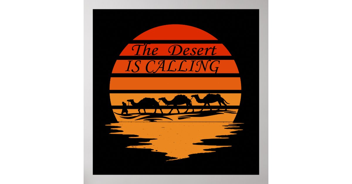 desert scene with camels sunset vintage poster | Zazzle