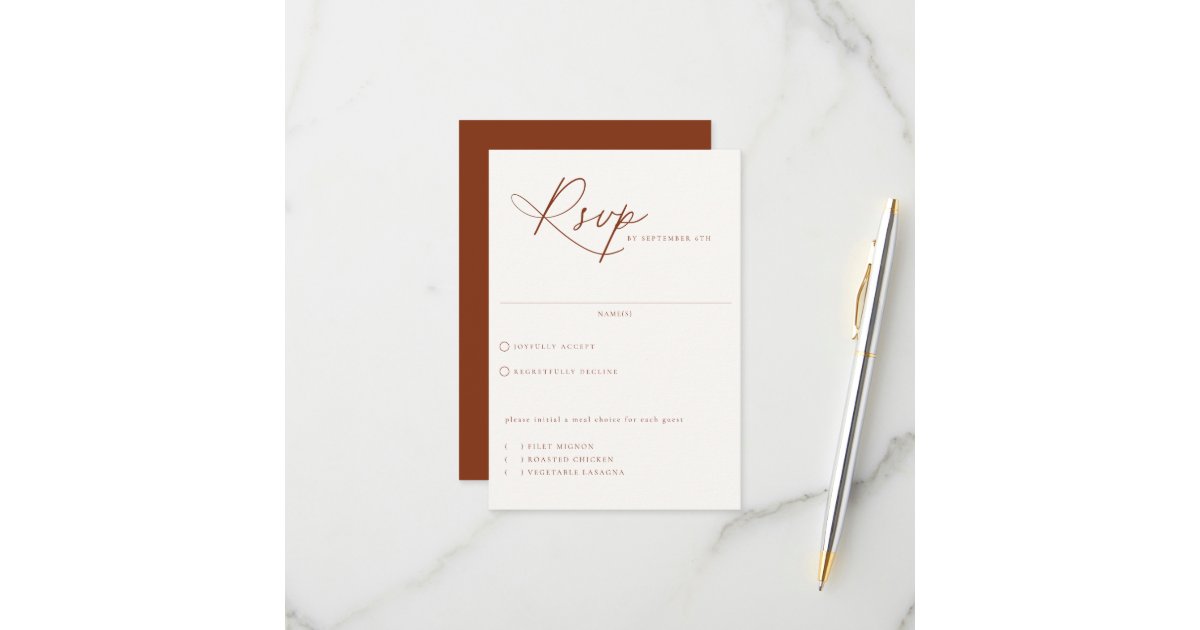 Desert Sienna Meal Choice Wedding RSVP Card | Zazzle