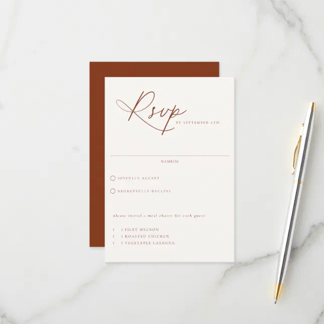 Desert Sienna Meal Choice Wedding RSVP Card | Zazzle