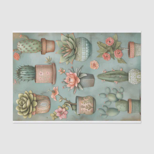 Desert Succulents Flowering Cacti Pots Decoupage Tissue Paper | Zazzle