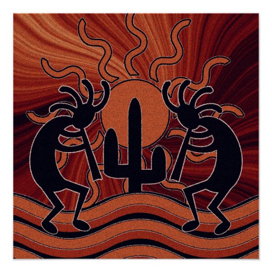 Desert Sun Cactus Kokopelli Southwestern Poster | Zazzle.com