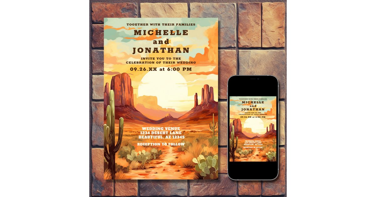 Desert Sunset and Cactus Southwestern Wedding Invitation | Zazzle