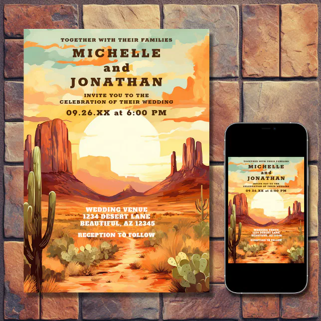 Desert Sunset and Cactus Southwestern Wedding Invitation | Zazzle