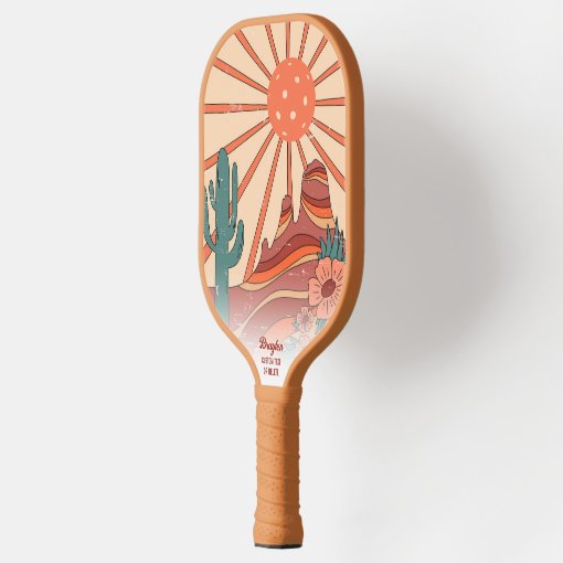Desert Sunset Cactus Mesa Mountains Custom Text Pickleball Paddle | Zazzle